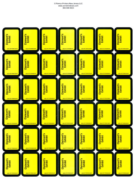 Claimant's Exhibit Labels Bright Yellow #309 - ExhibitIndexes.com