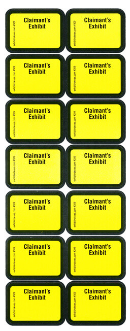 Claimant's Exhibit Labels Bright Yellow #309 - ExhibitIndexes.com