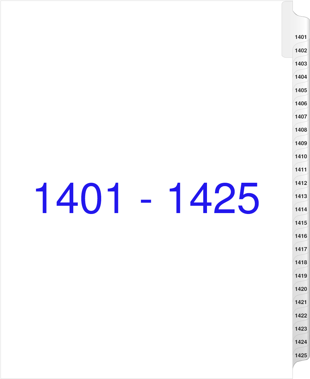 Numbered Dividers 1401-1425 - ExhibitIndexes.com