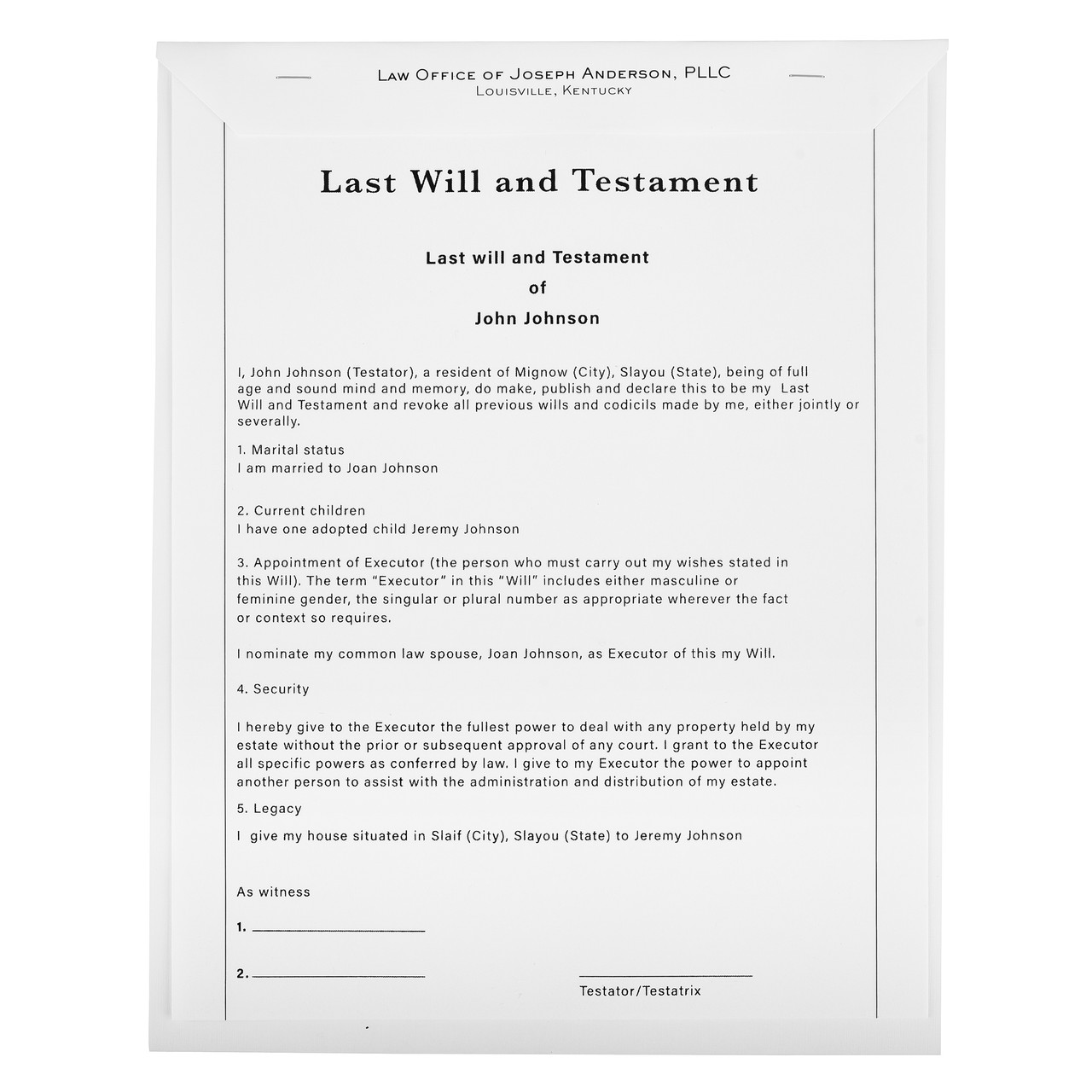 Will Covers Letter Size Portrait Personalized (Priced per 50 ...