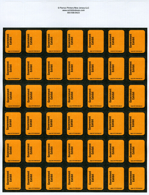 Government Exhibit Labels Golden Yellow #489 - ExhibitIndexes.com