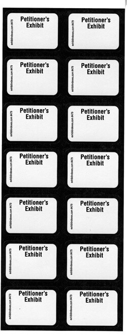 Petitioner's Exhibit Labels #479 - ExhibitIndexes.com