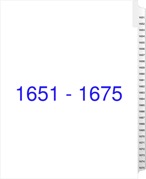 Numbered Dividers 1651-1675 - ExhibitIndexes.com