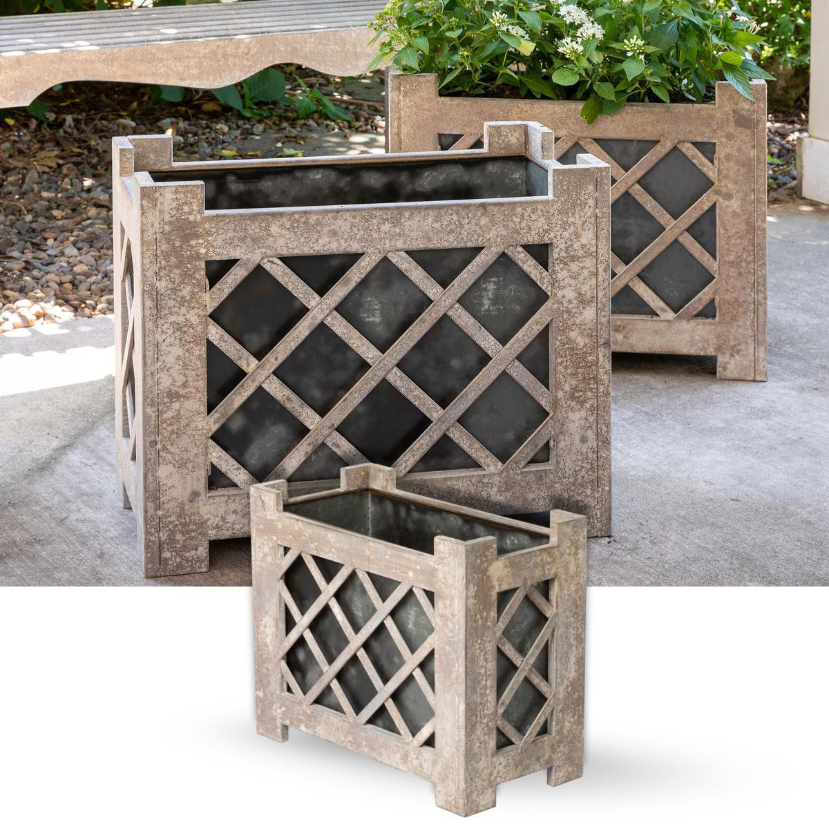 Garden Lattice Iron Rectangular Planter