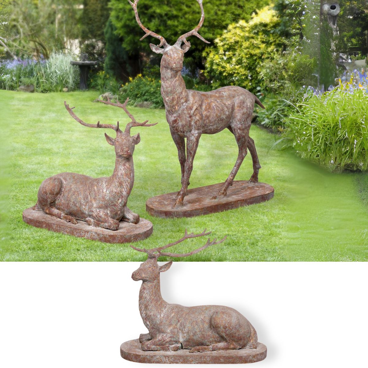 Cast Iron Stag Set | Outdoor Garden Sculptures