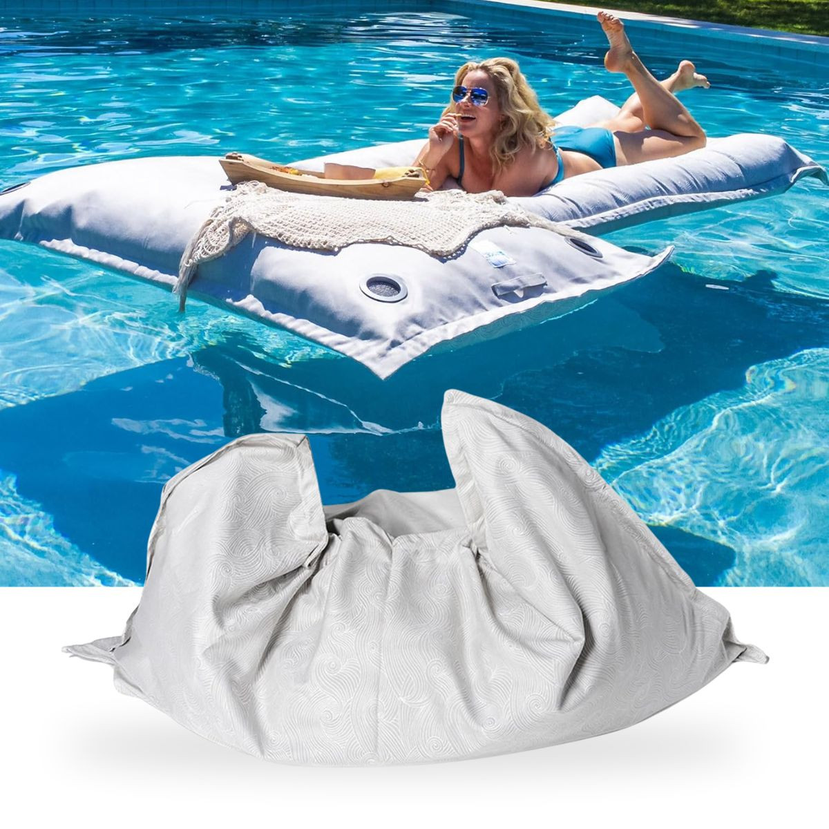 Laze Floating Pillow | Pearly Swirls Sunbrella