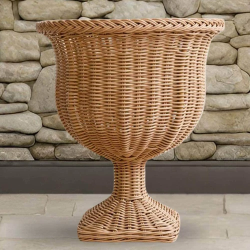 Braided Resin Wicker Outdoor Urn and Pedestal