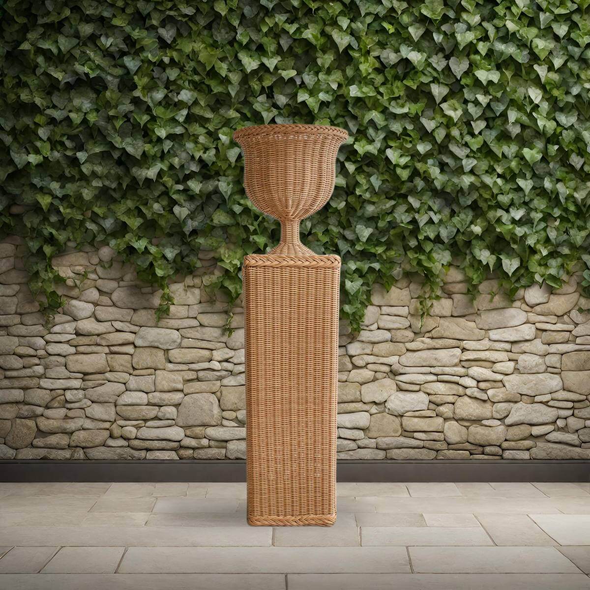 Braided Resin Wicker Outdoor Urn and Pedestal