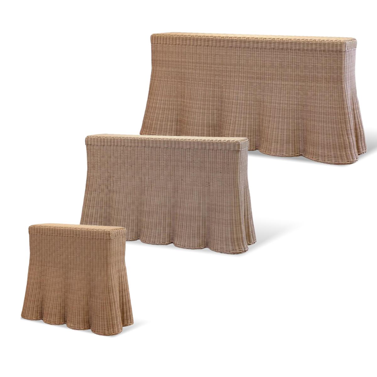 Scalloped Faux Rattan Outdoor Console Table
