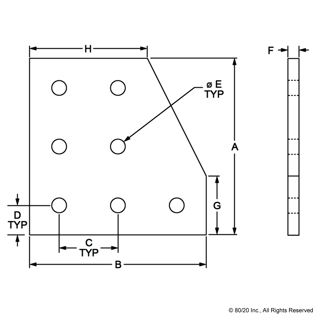 40-4329-Black | 40 Series 7 Hole - 90 Degree Angled Stacked Flat Plate ...