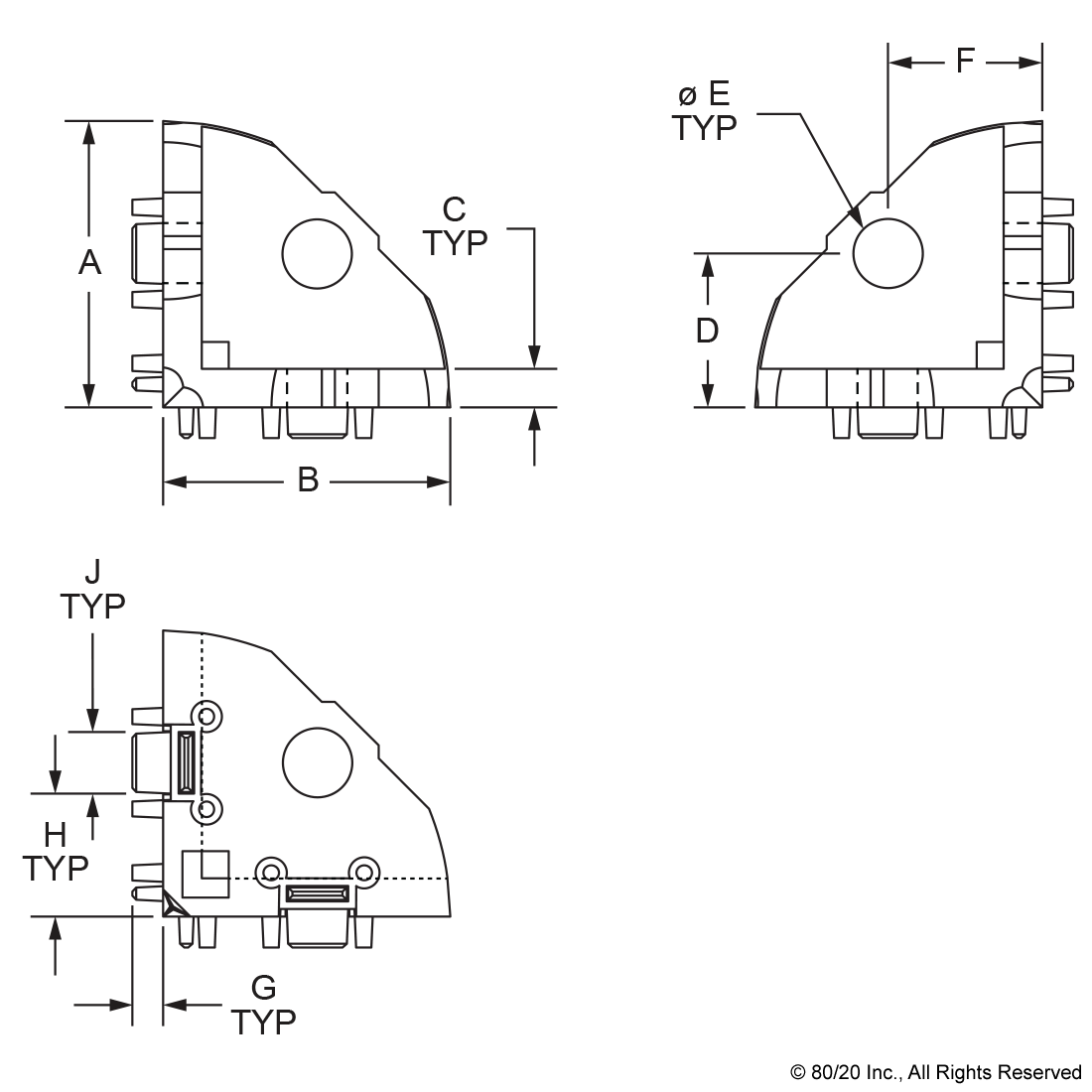 14114 | 40 Series 3 Way - Triangular Corner Bracket | CPI Automation