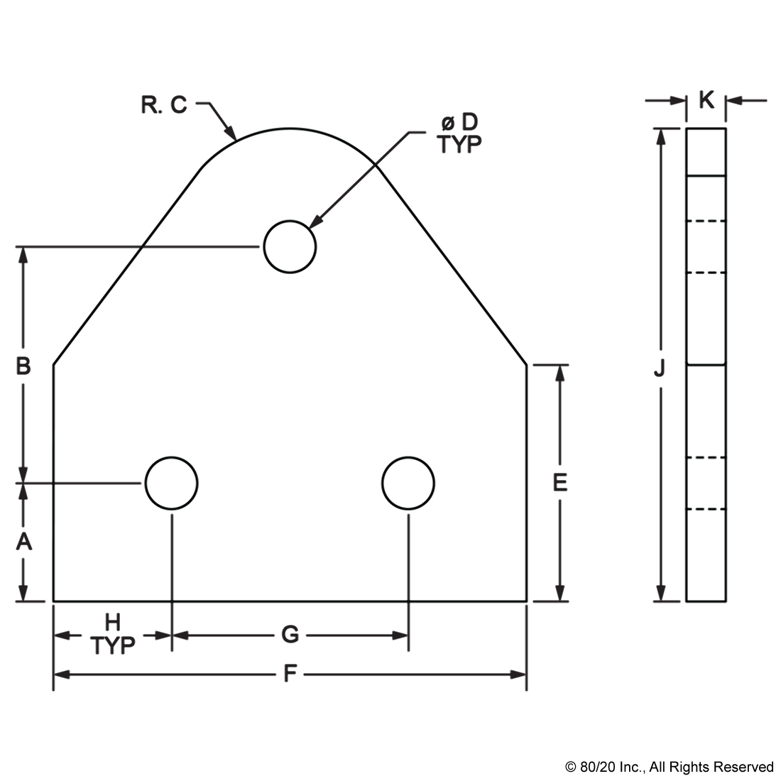 40-4372-Black | 40 Series 3 Hole - Triangular Pivot Plate | CPI Automation