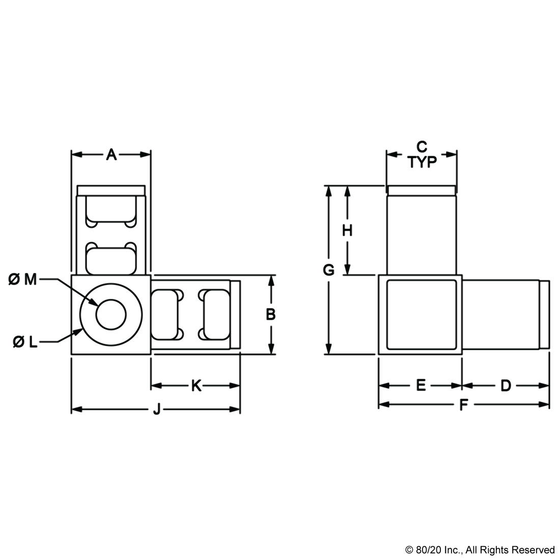 9153 | 3 Way - Corner Connector with Caster or Spacer Receptacle | CPI ...