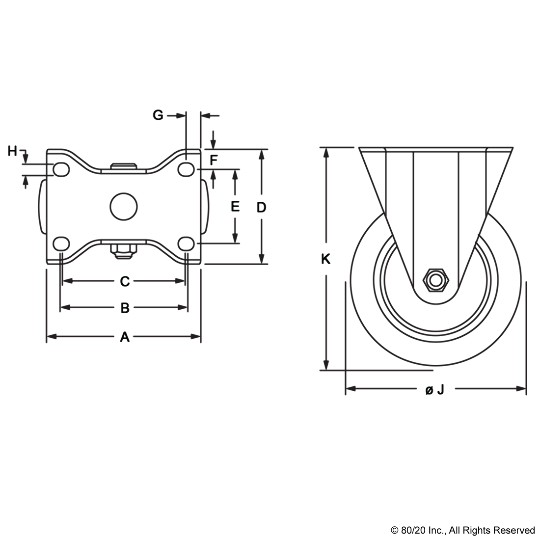 2336 | Deluxe Flange Mount Rigid Caster: 5.00" | CPI Automation