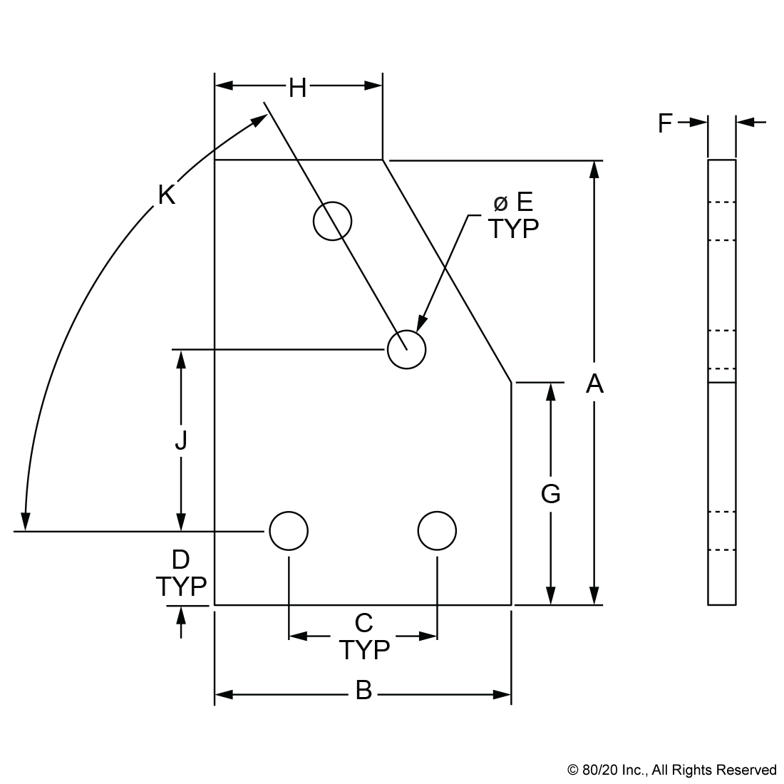 4361 | 15 Series 4 Hole - 60 Degree Angled Flat Plate | CPI Automation
