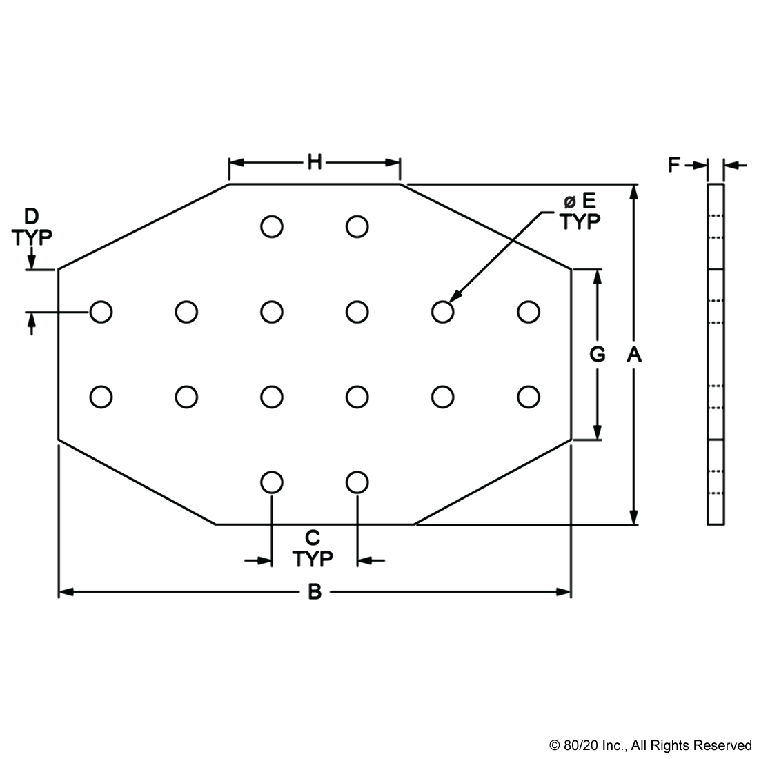 25-4170-Black | 25 Series 16 Hole - Cross Flat Plate | CPI Automation