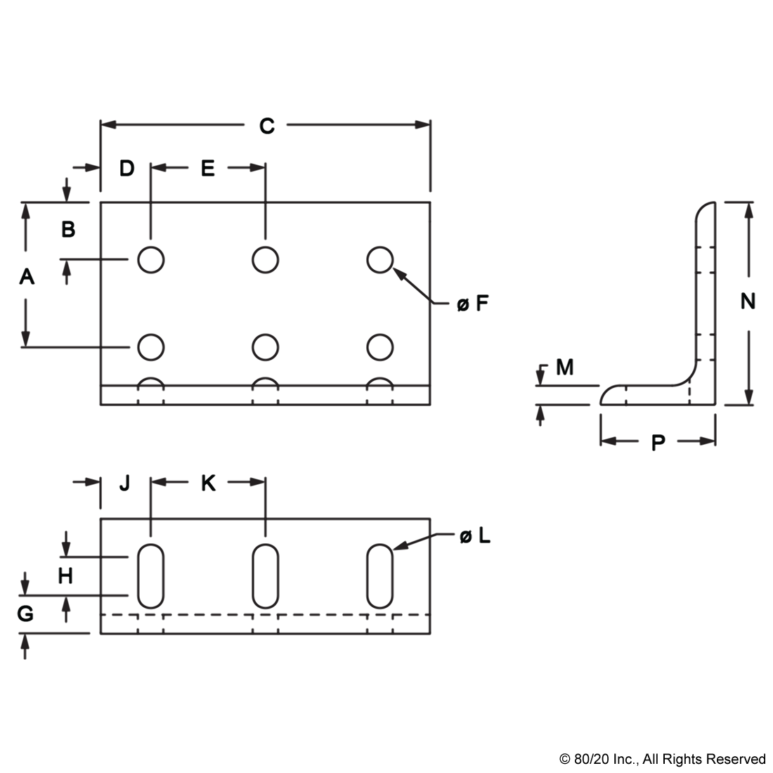 4251-Black | 10 Series 9 Hole - Wide Slotted Inside Corner Bracket ...