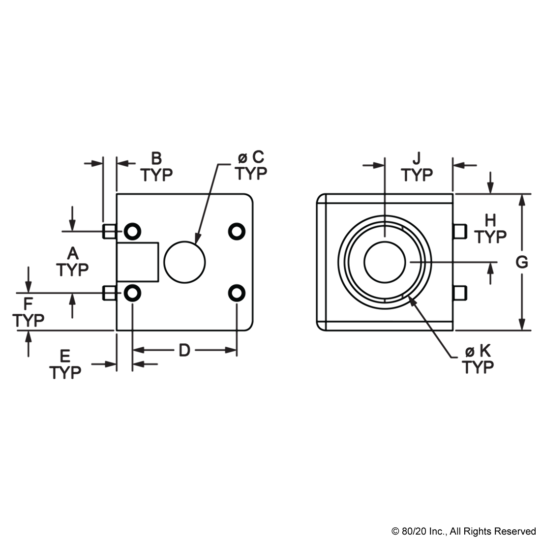14170 | 30 Series 2 Way - Light Squared Corner Connector | CPI Automation