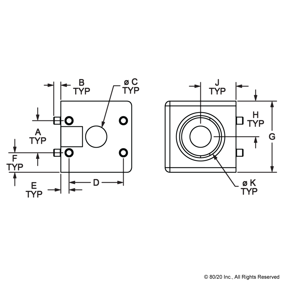 14174 | 45 Series 2 Way - Light Squared Corner Connector | CPI Automation