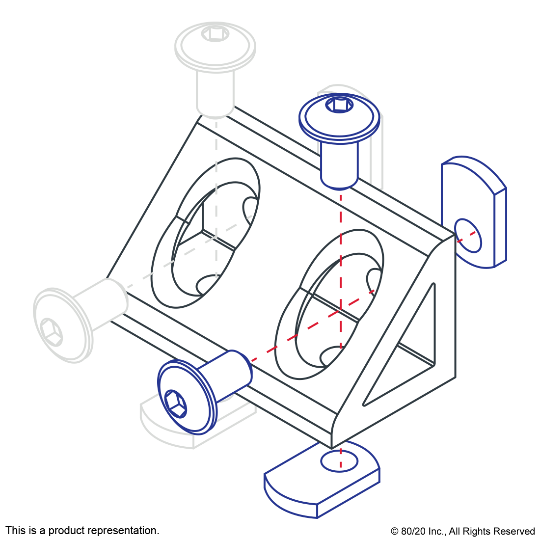 40 4334 Black 40 Series 4 Hole Wide Gusseted Inside Corner Bracket
