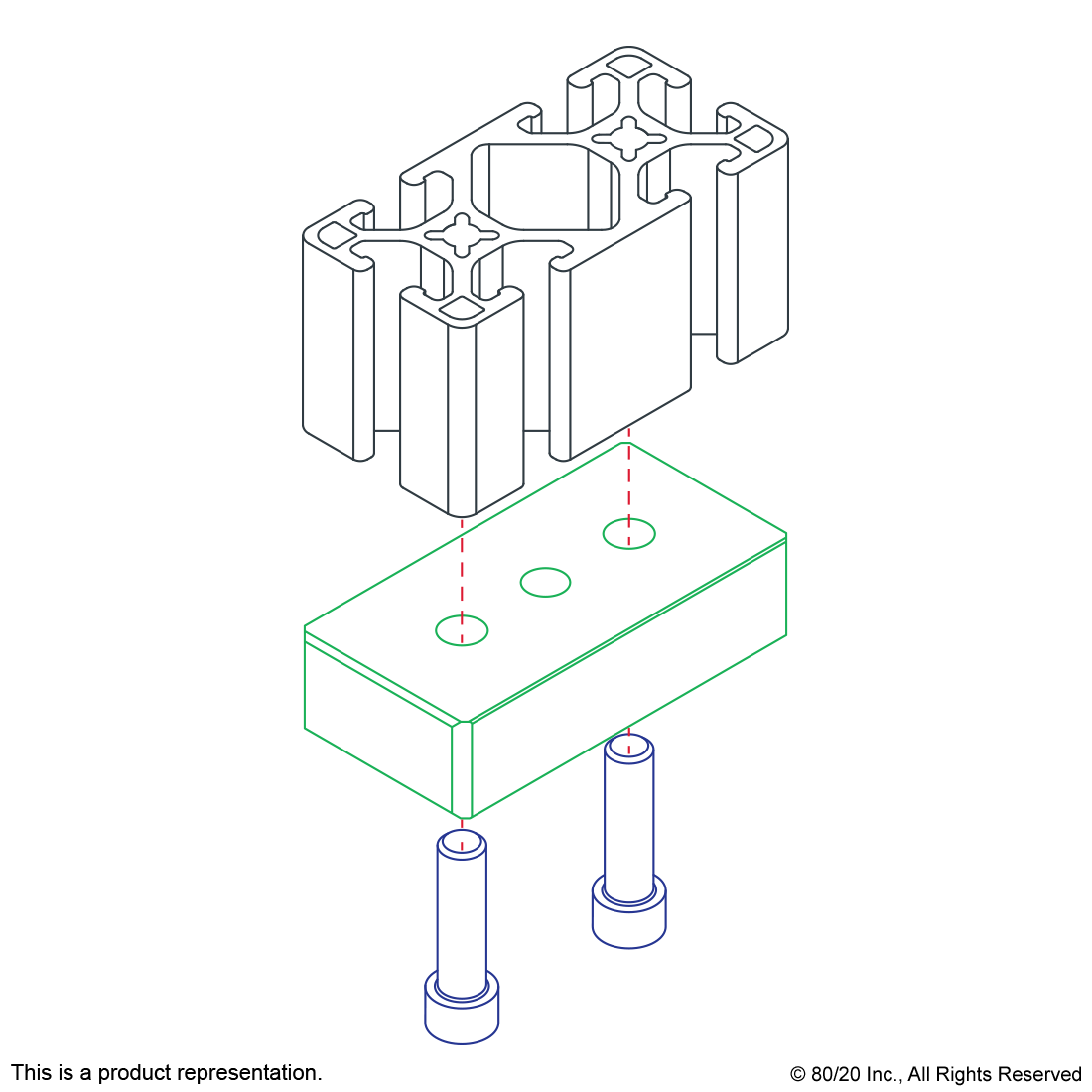 40-2130 | 40 Series 3 Hole - Center Tap Base Plate - 40mm x 80mm with ...
