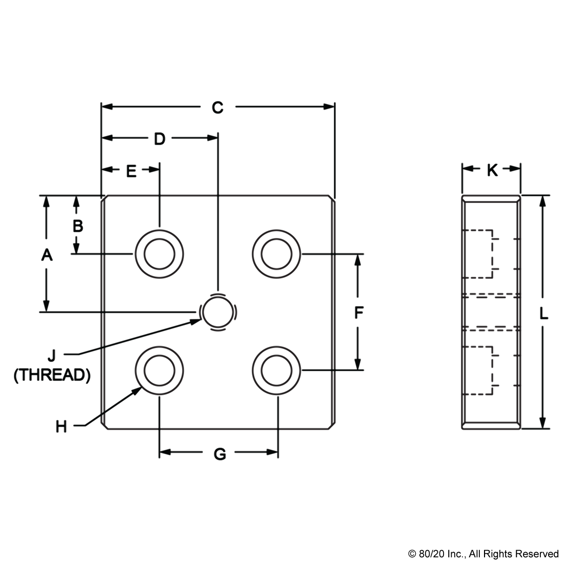 2132 | 10 Series 5 Hole - Center Tap Base Plate: 2.00" x 2.00" with 1/2 ...