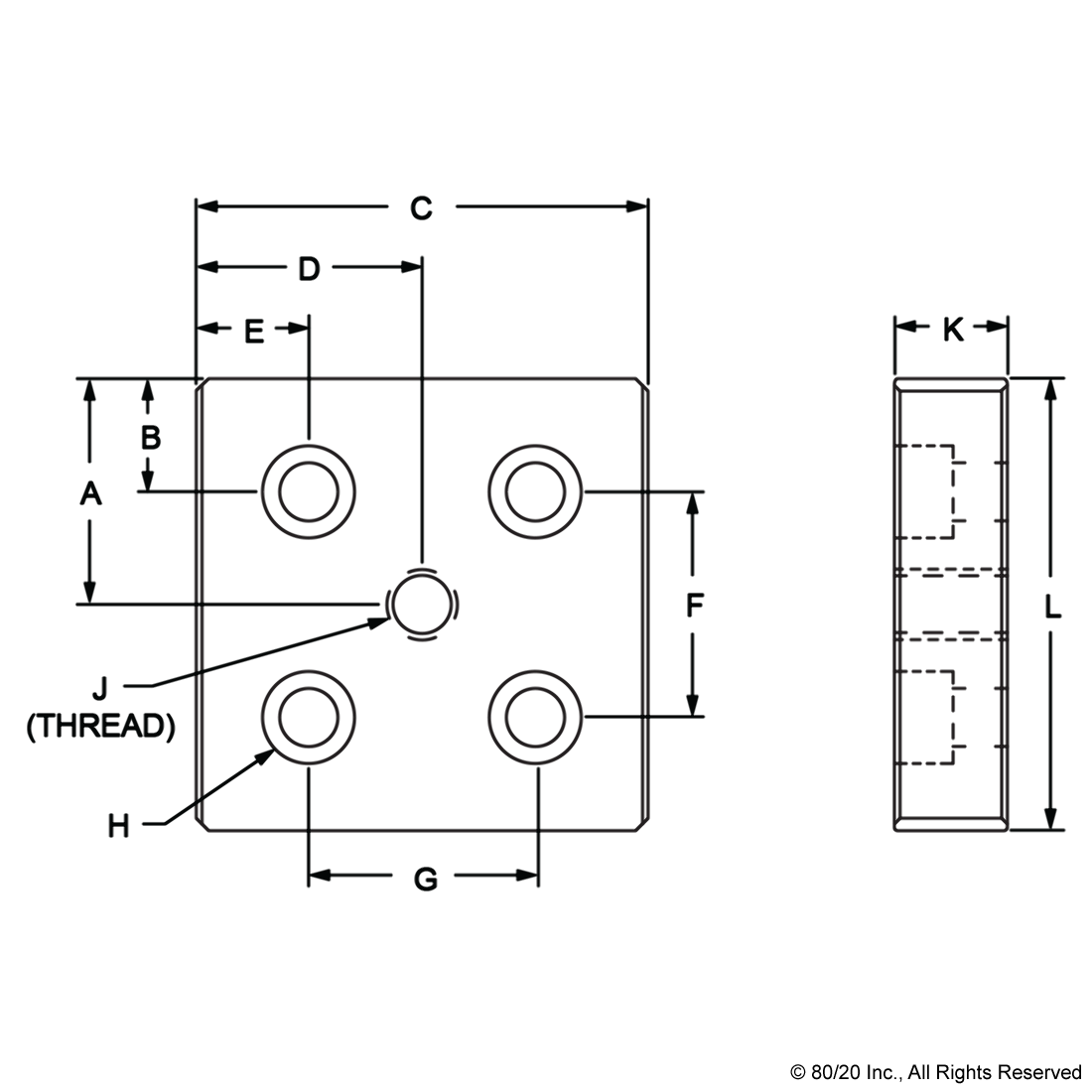 25-2139-Black | 25 Series 5 Hole - Center Tap Base Plate: 50mm x 50mm ...