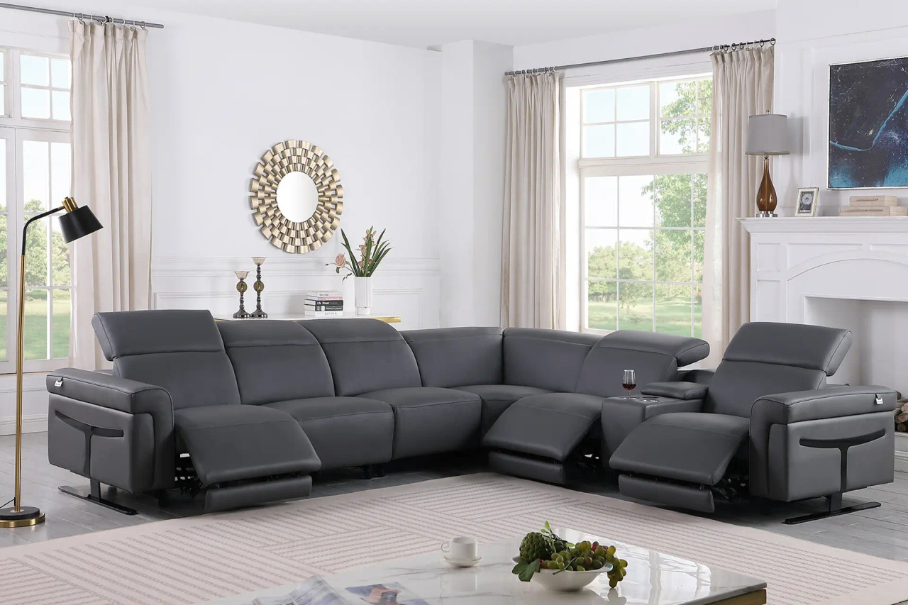 Lucca Grey 7 Piece Power Reclining Sectional Bi Rite Furniture
