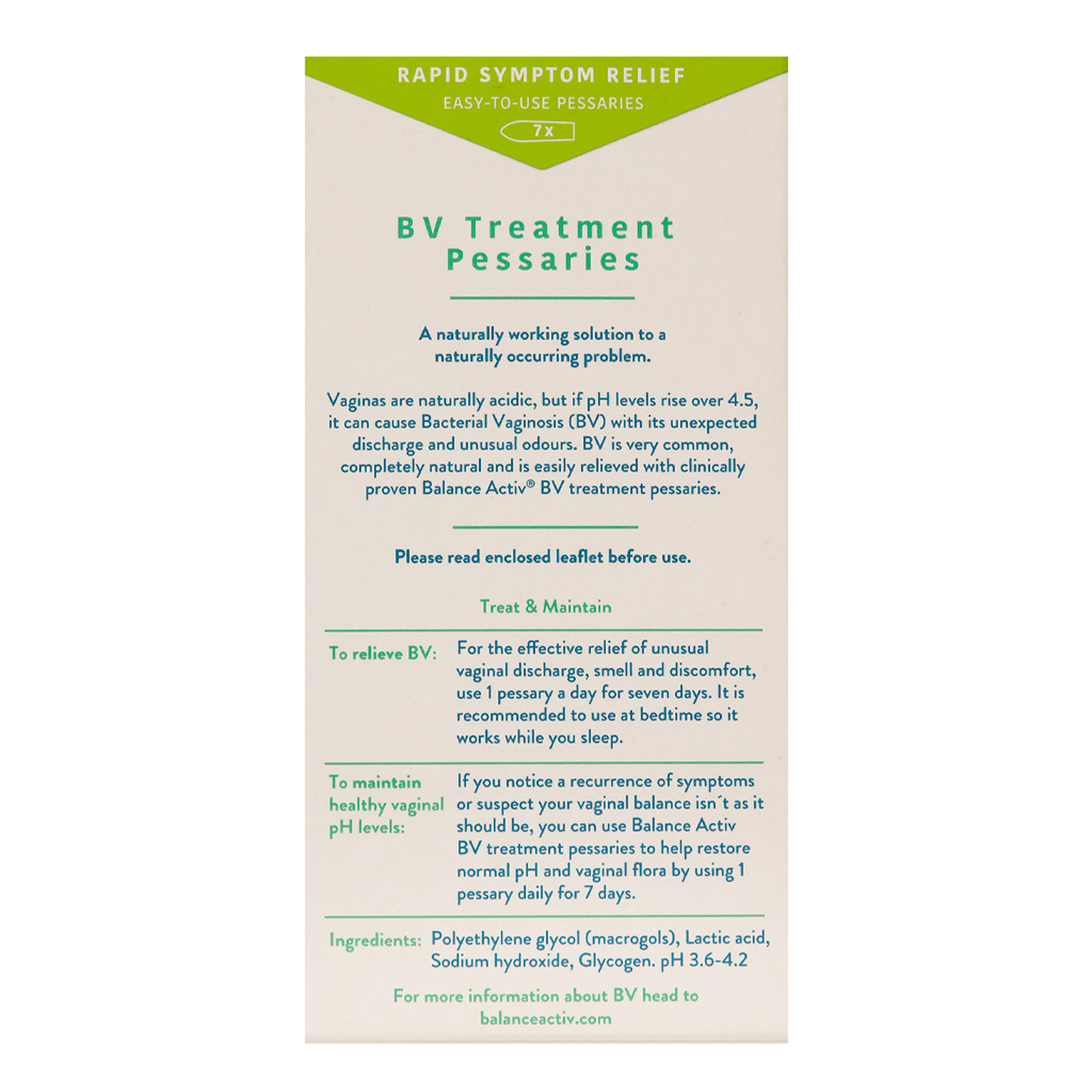 Balance Activ BV Vaginal Pessaries, 7- Pessaries | VictoriaHealth