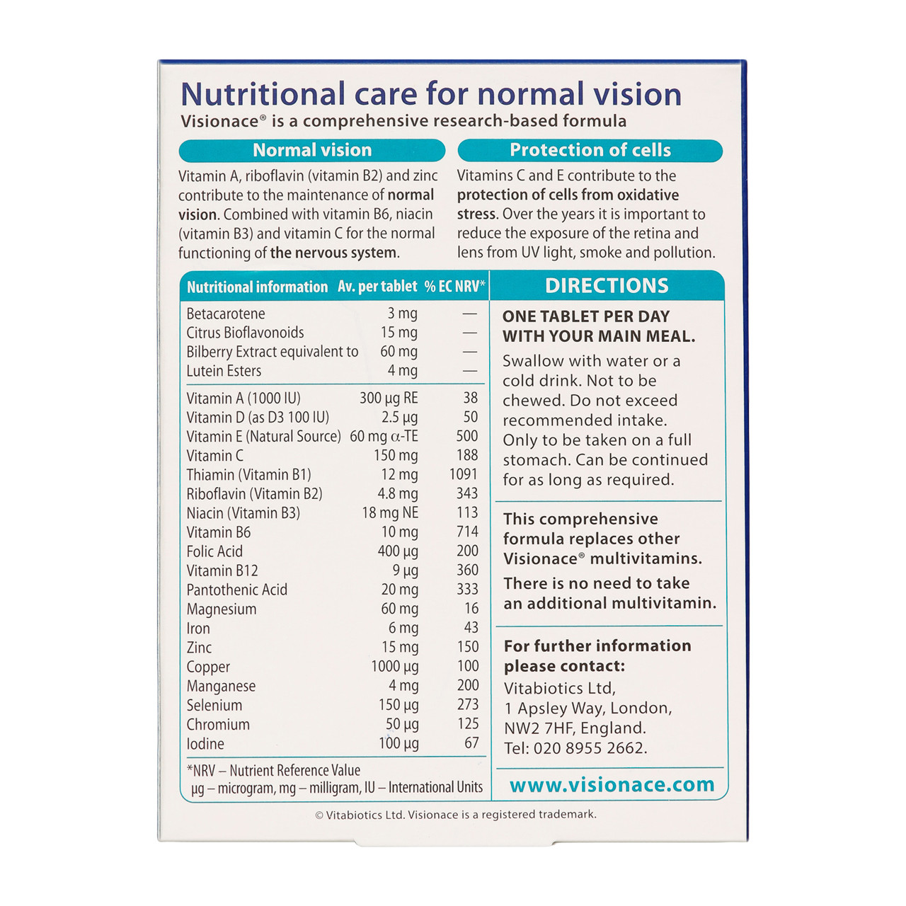Vitabiotics Visionace Original, 30 Tablets - VictoriaHealth