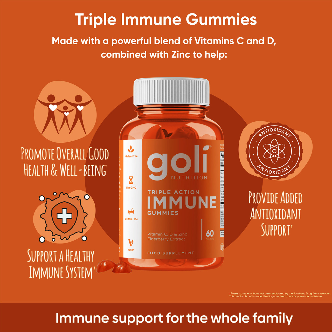 Goli Nutrition Triple Action Immune Gummies, 60 Pack - VictoriaHealth