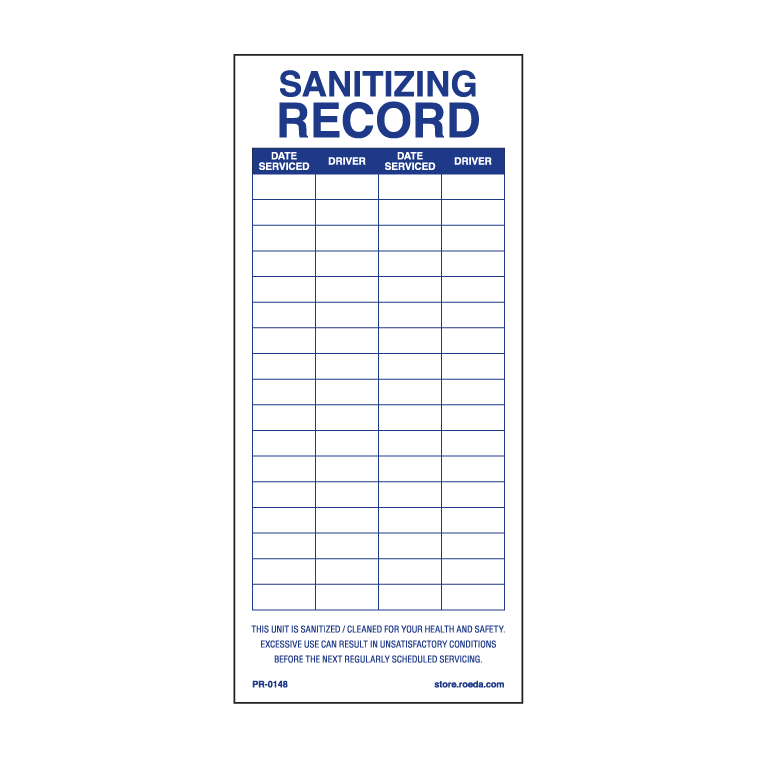 PR-0148 Small "Sanitizing Record", 4 Column Design, 4" X 9"