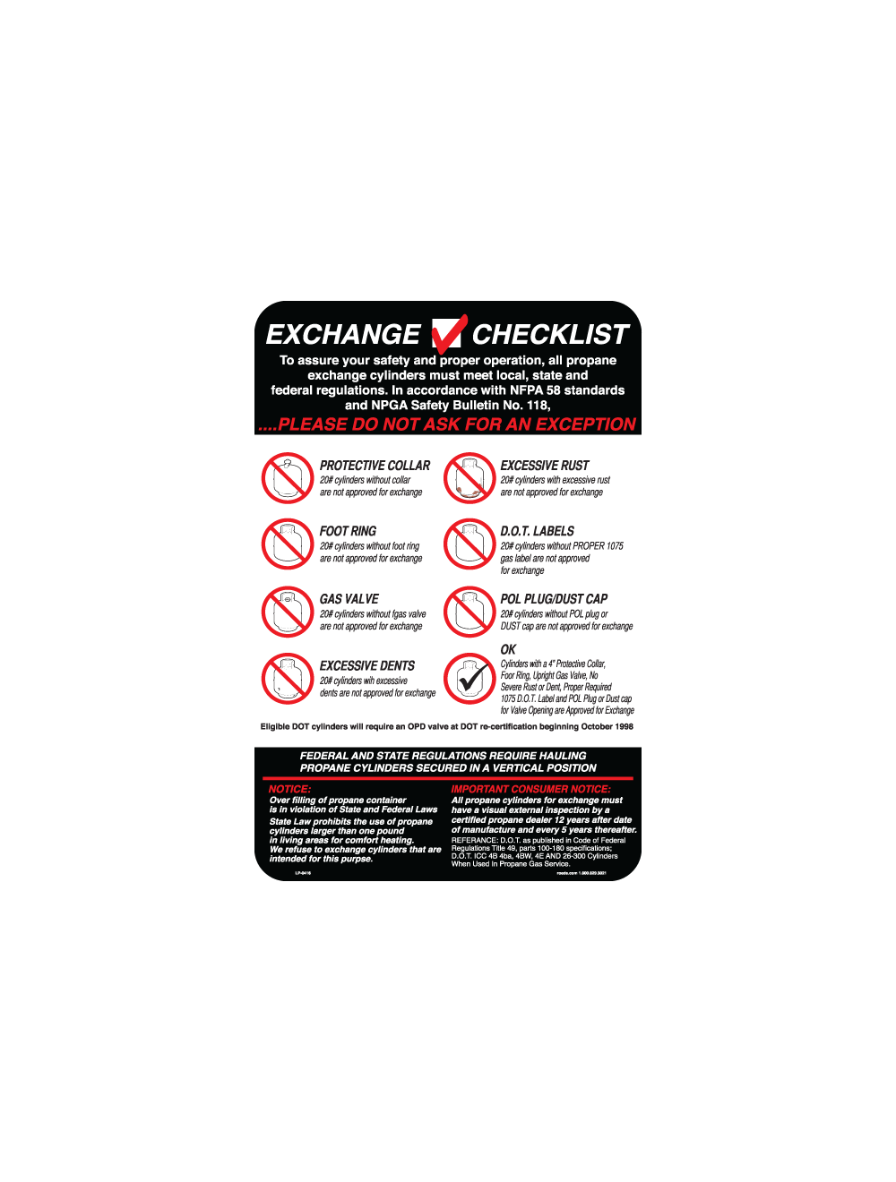 LP-0416 Exchange Checklist for Propane Cylinders Sign - Roeda