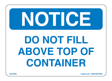 Notice Do Not Fill Above Top Decal