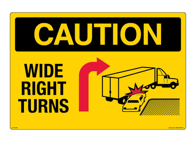 Caution Wide Right Turns (Horizontal) Decal
