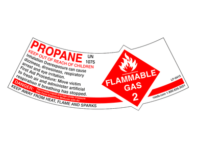 UN 1075 LP Tank Warning Decal 5.25" x 2.13" Red and Black on White