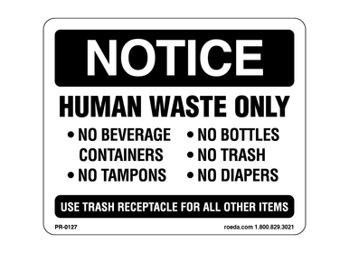 Notice Human Waste Only Decal, Sticker, Label