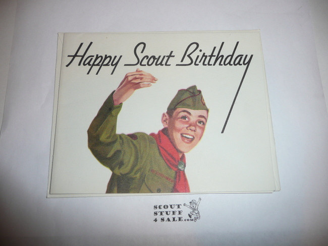 Happy Scout Birthday Card inviting a boy to join Scouting with envelope
