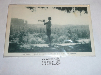 Girl Scout Post card Camp Kilowan Reveille Artvue 1940's-60's