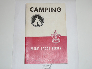 Camping Merit Badge Pamphlet, Type 5, Red/Wht Cover, 12-45 Printing