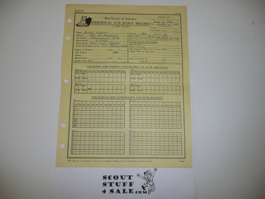 1946 Individual Cub Scout Record Sheet 4-46 Printing