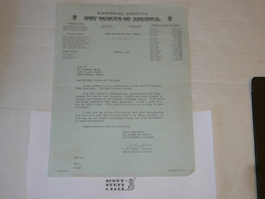 1958 Letter on National BSA Letterhead acknowledging Boy Scout ...
