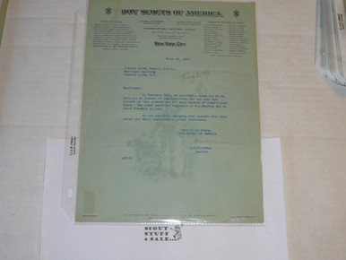 1923 Letter on Boy Scout National Headquarters Stationary From the BSA Cashier regarding a payment