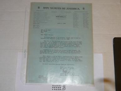 1940 Letter on Boy Scout National Headquarters Stationary From George Fischer about Annual ...