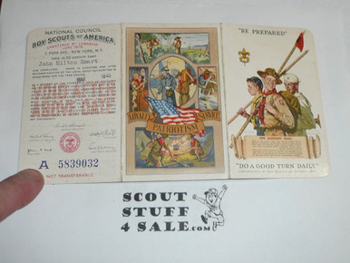 1945 Boy Scout Membership Card, 3-fold, 5 signatures, with envelope ...