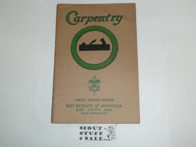 Carpentry Merit Badge Pamphlet, Type 3, Tan Cover, 1925 Printing, Mint ...