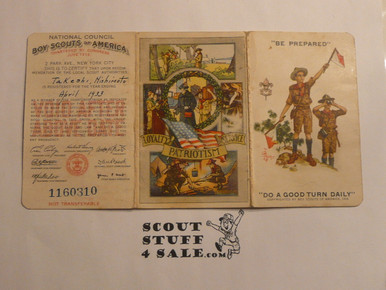 1933 Boy Scout Membership Card, 3-fold, 7 signatures, expires April ...
