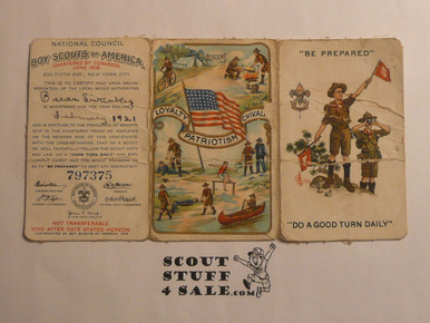 1921 Boy Scout Membership Card, 3-fold, 5 signatures, expires February ...
