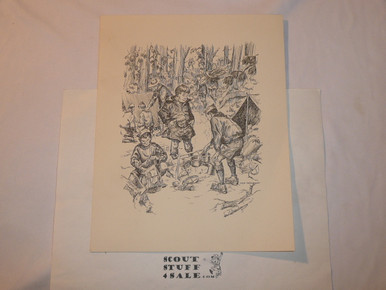 Lyle Galloway, Scouts in Their Campsite Illustration, 8" x 10", A noted ...