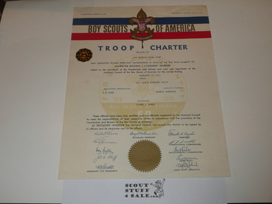 1961 Boy Scout Troop Charter, February, 25 Year Veteran Troop, 50th BSA ...